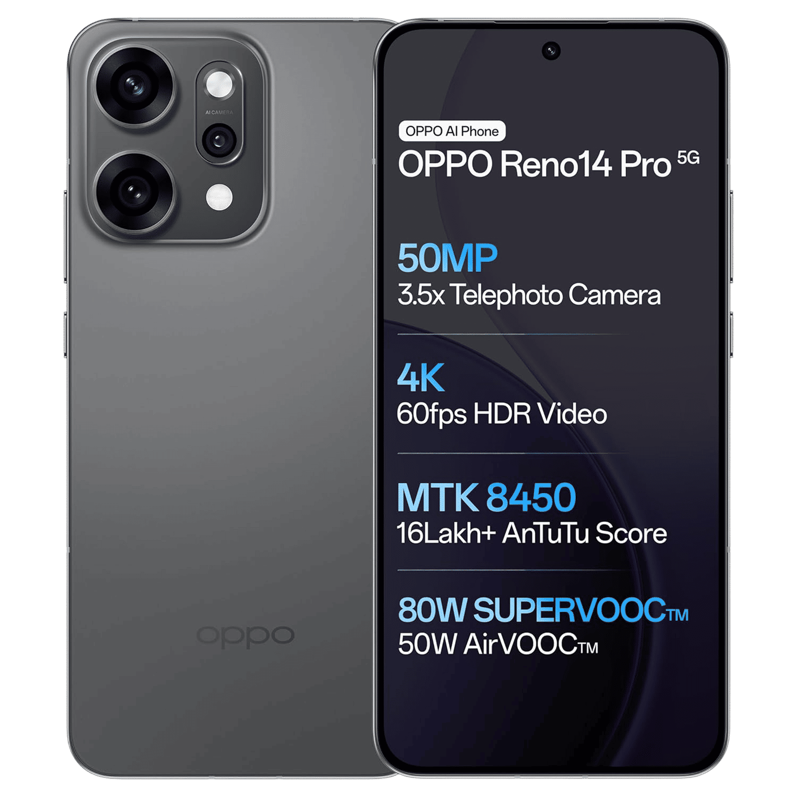 Buy oppo Reno 14 Pro 5G (12GB RAM, 256GB, Titanium Grey) Online - Croma
